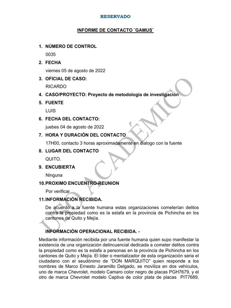 Informe de Estafas en Pichincha | PDF