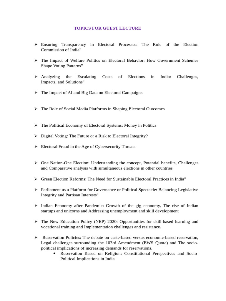 Topics For Guest Lecture | PDF