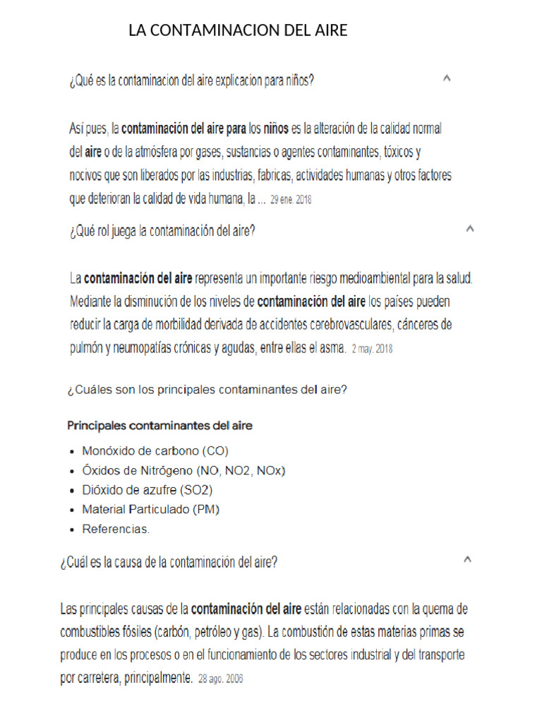 La Contaminacion Del Aire | PDF