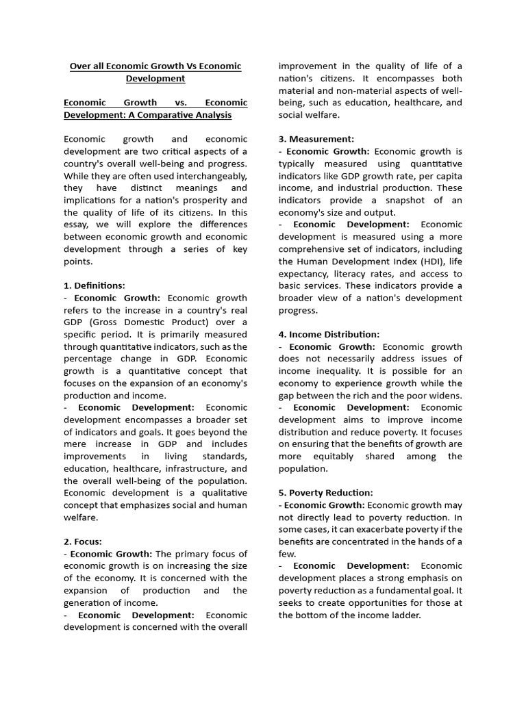 Economic Growth vs Development Explained | PDF | Economic Growth ...