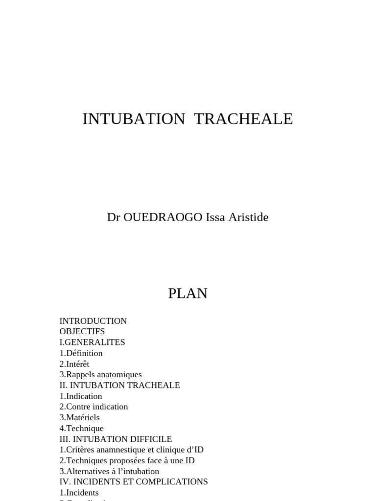 Intubation Tracheale | PDF | Médecine clinique | Système respiratoire