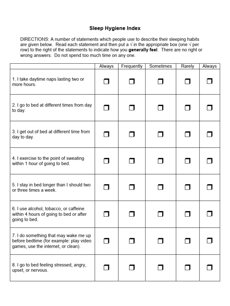 Sleep Hygiene Index | PDF