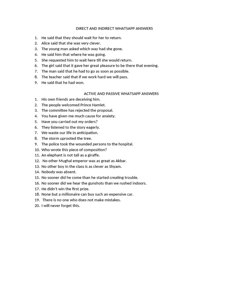 WhatsApp Answers: Direct & Indirect | PDF