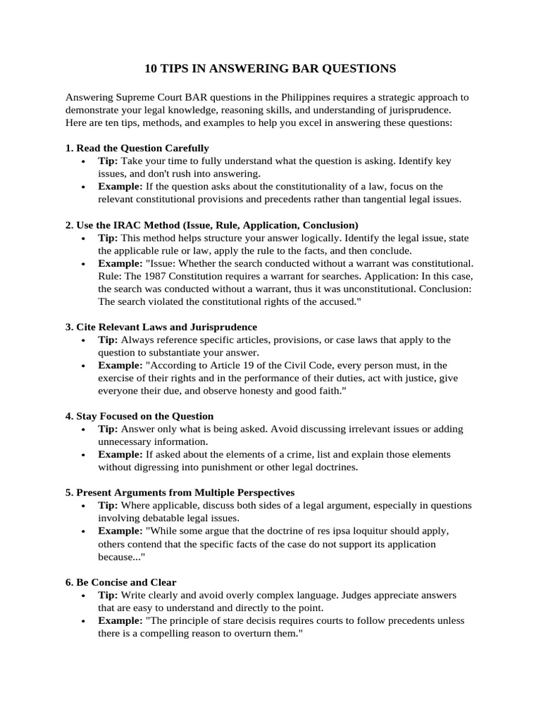 Tips for Answering Philippine BAR Questions | PDF | Double Jeopardy ...