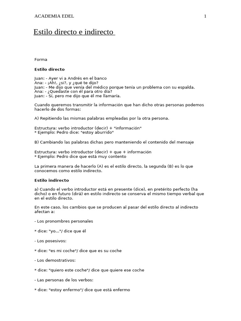 Estilo Direct e Indirect | PDF | Tipología Lingüística | Morfología ...
