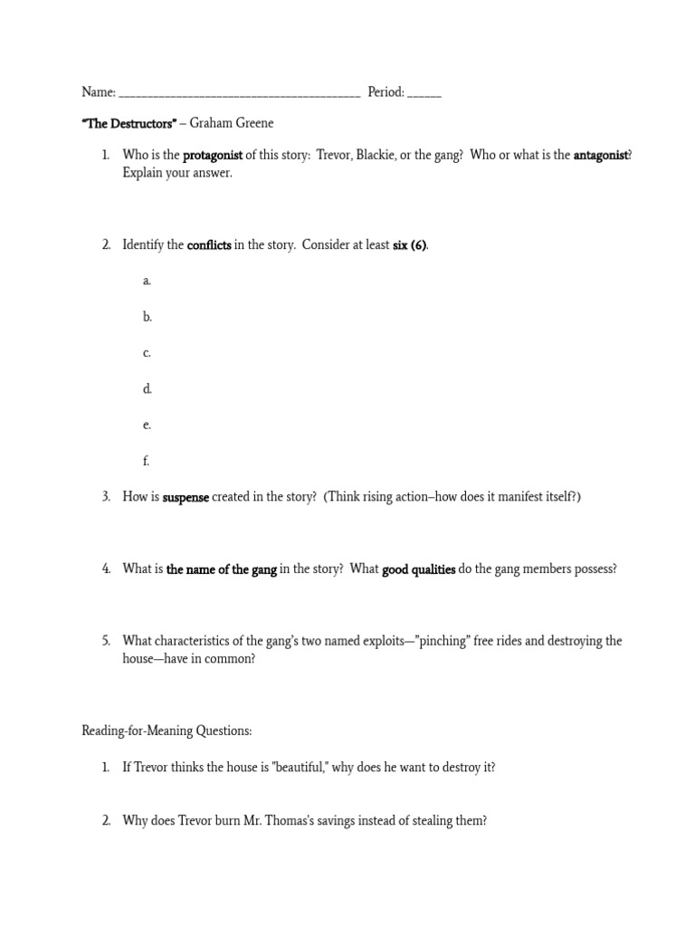 The Destructors Questions | PDF