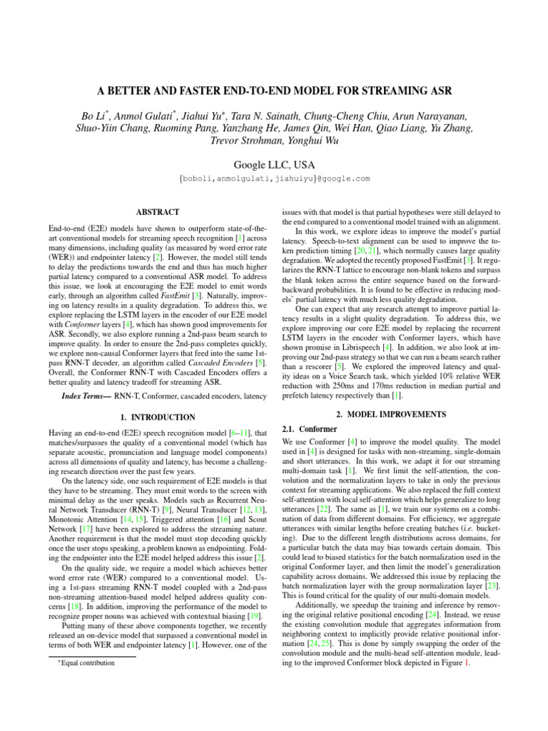 Faster Streaming ASR with Conformer | PDF | Speech Recognition | Data Compression