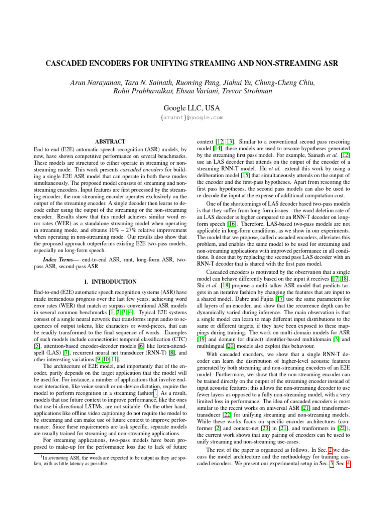 Cascaded Encoders For Unifying Streaming and Non-Streaming Asr | PDF | Speech Recognition ...