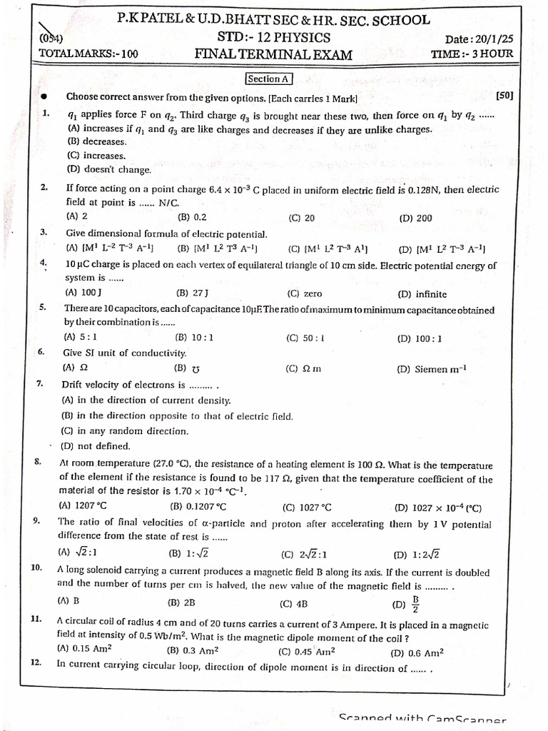 Phy Pre Board 25 | PDF