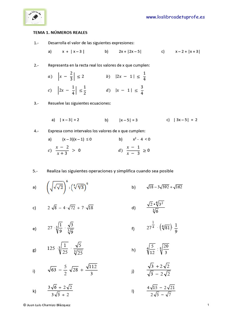 Tema 1 Ejercicios Números Reales | PDF | Análisis complejo | Números