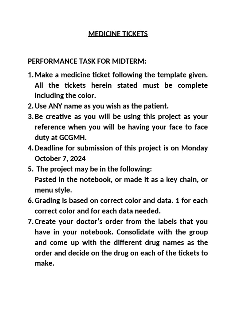 b.2 Performance Task Medicine Tickets 2 | PDF
