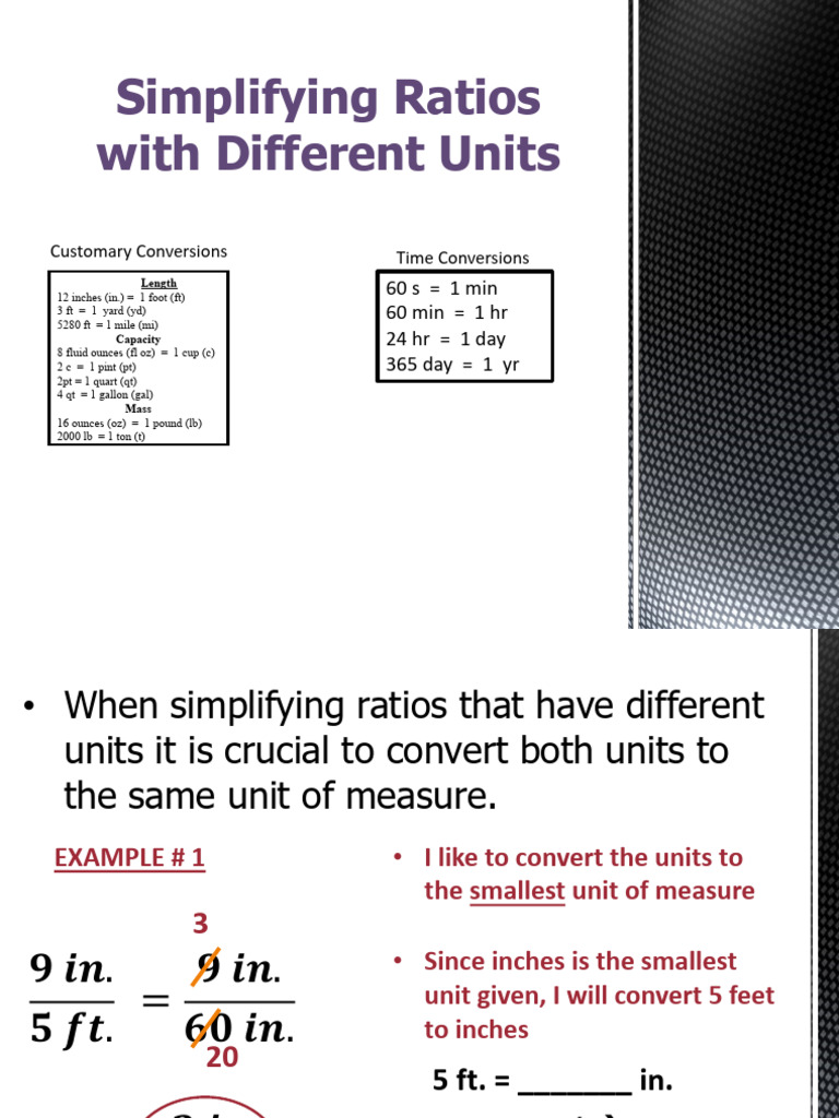 Simplifying Ratios With Different Units | PDF
