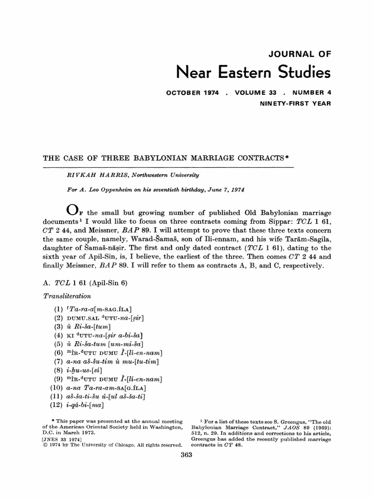The Case of Three Babylonian Marriage Contracts | PDF | Wife ...