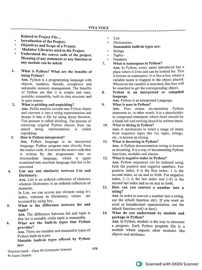 CBSE VIVA Question | PDF