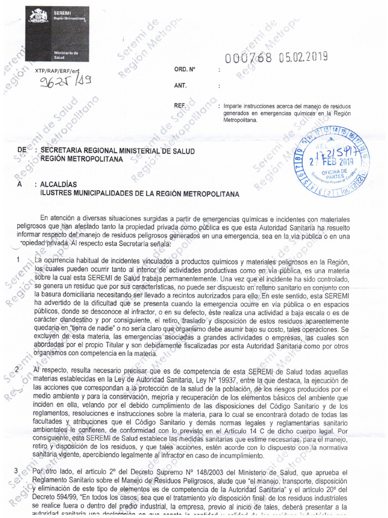 2021-059 Anexo 6 Oficio 768 - Residuos Emergencia (Anexo 5 Del POE) | PDF