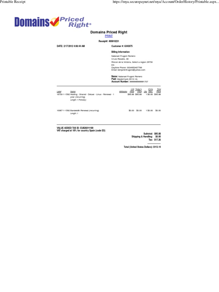 Printable Receipt | PDF