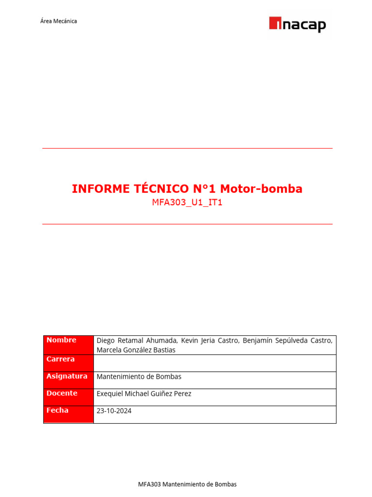 MFA303 U1 IT1 Motor-Bomba | PDF | Ingeniería mecánica