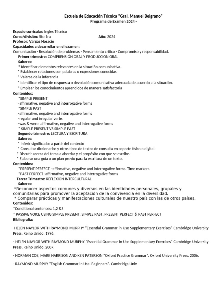 Programa de Examen 501 2024 | PDF