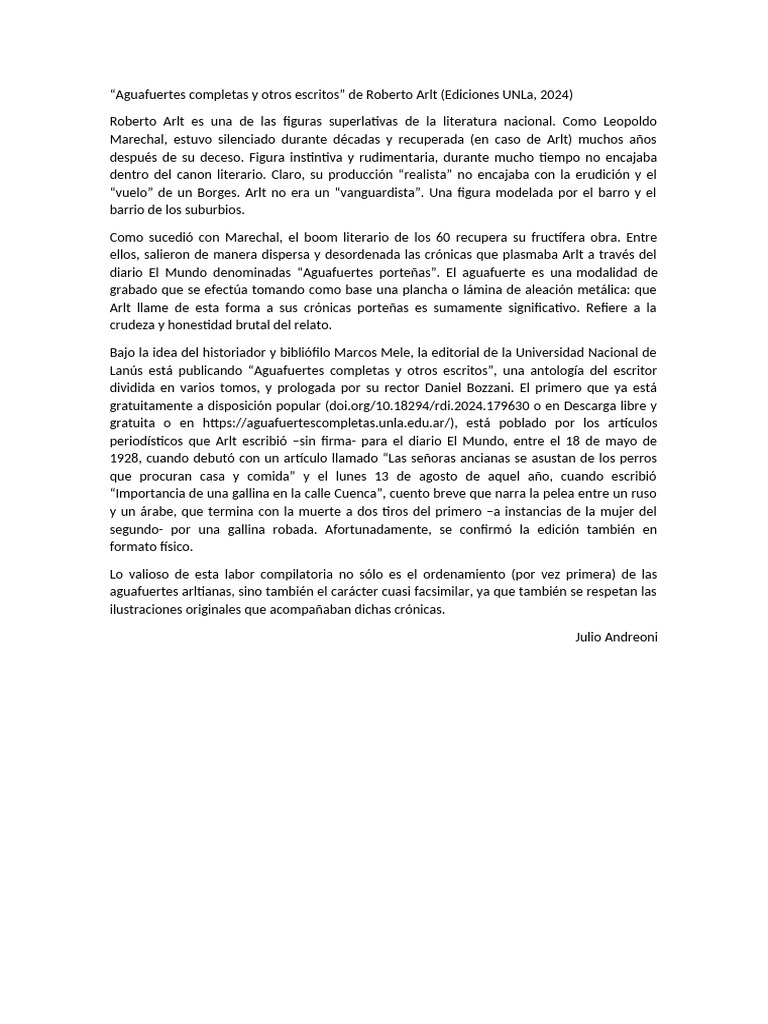 Aguafuertes de Arlt: Edición de Bozzani | PDF