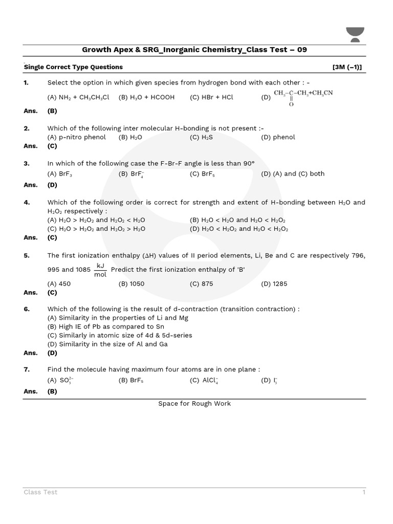 Growth Apex & SRG - Chemistry - 20-06-2024 - FC | PDF | Hydrogen Bond | Molecular Physics
