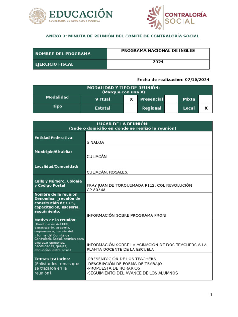 Reunión Virtual PRONI Culiacán 2024 | PDF