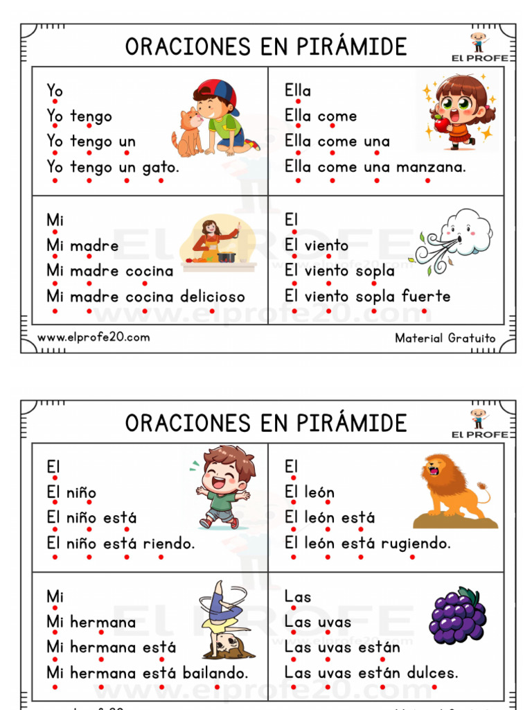 Oraciones en Pirámide para Fluidez Lectora Elprofe20-2 | PDF