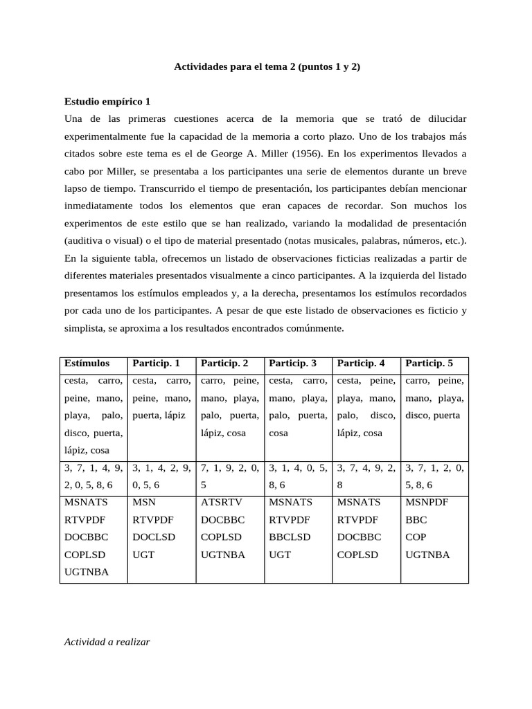Memorización de Nº y Letras. Experimentos | PDF | Razonamiento ...