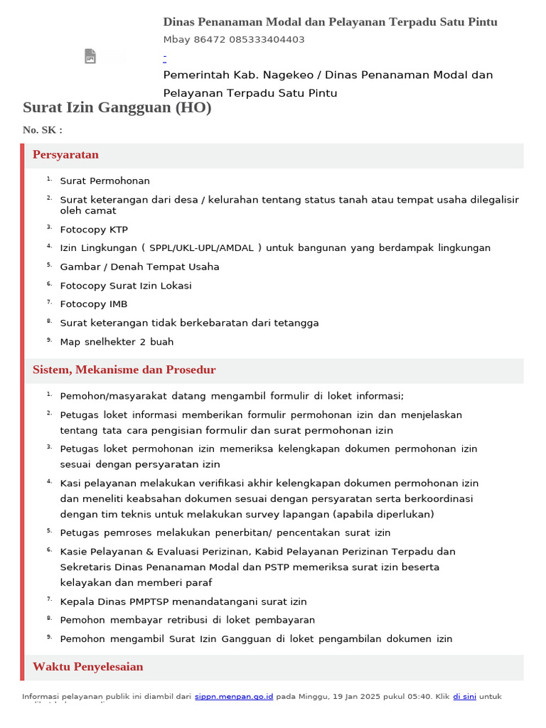 Contoh Surat Izin Gangguan (HO) | PDF