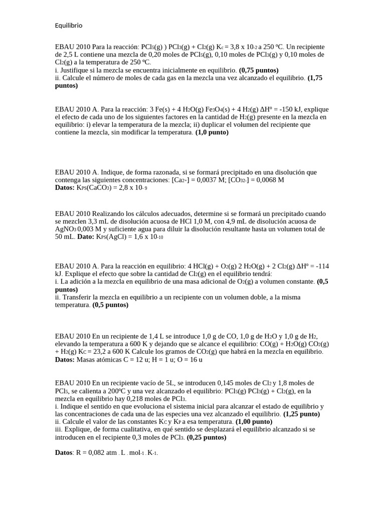 Equilibrio | PDF | Equilibrio químico | Dióxido de carbono