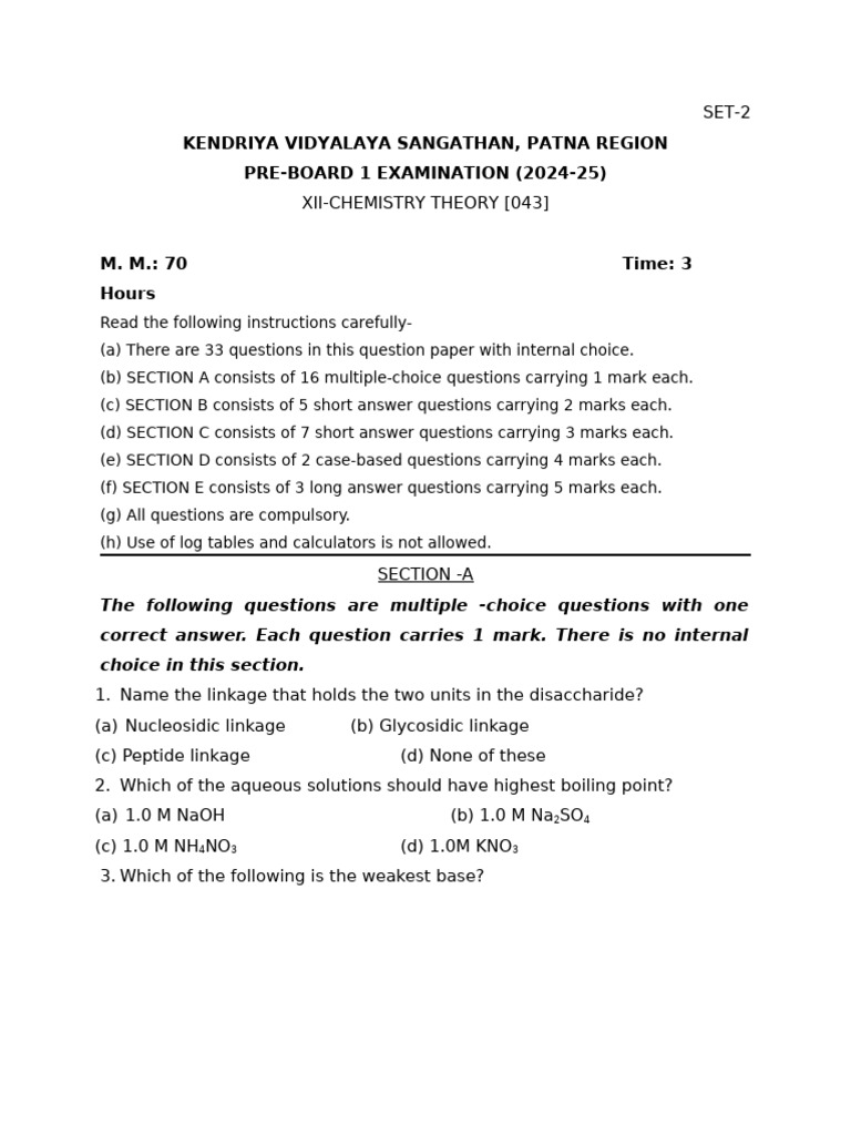 Set-2 QP PB-1 Xii Chem 2024-25 | PDF | Nucleic Acids | Dna
