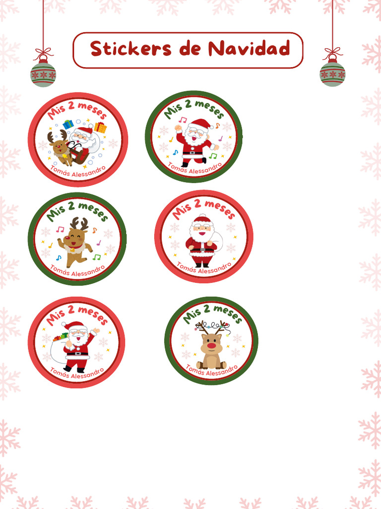 Documento A4 Stickers de Navidad Circular Navideño Festivo Rojo y Verde ...