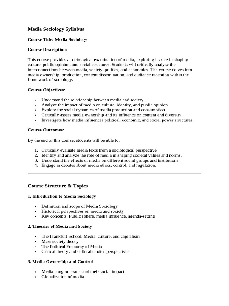 Media Sociology Course Overview | PDF | Sociology | Liberal Arts Education