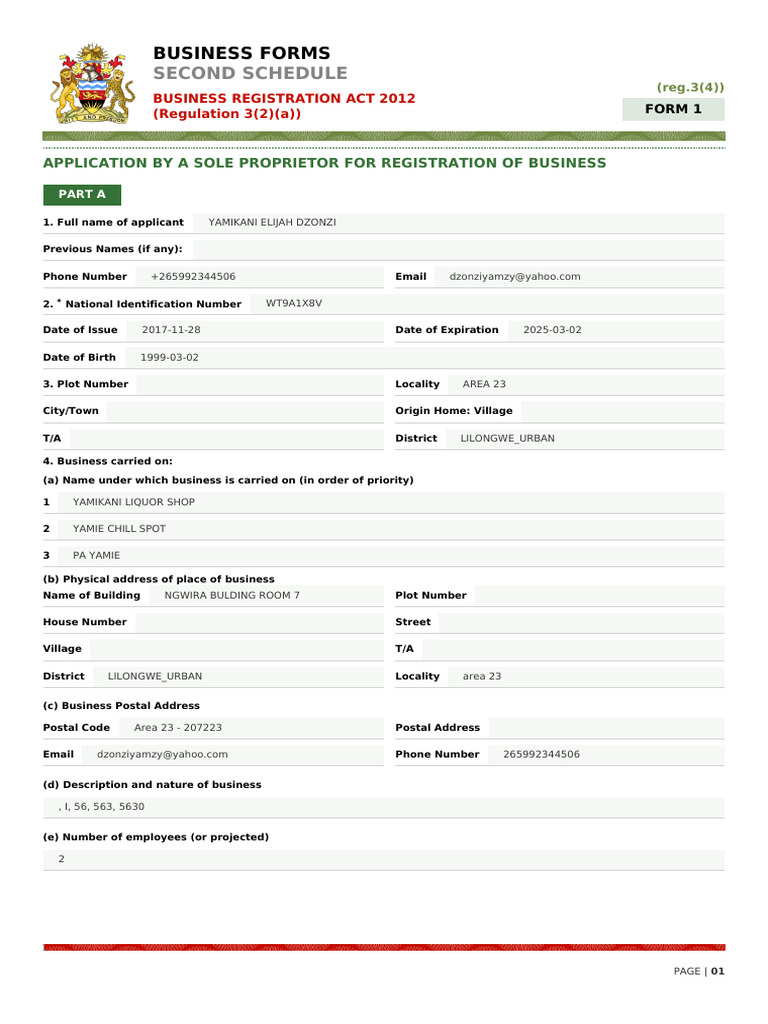 Sole Proprietor Business Registration Form | PDF