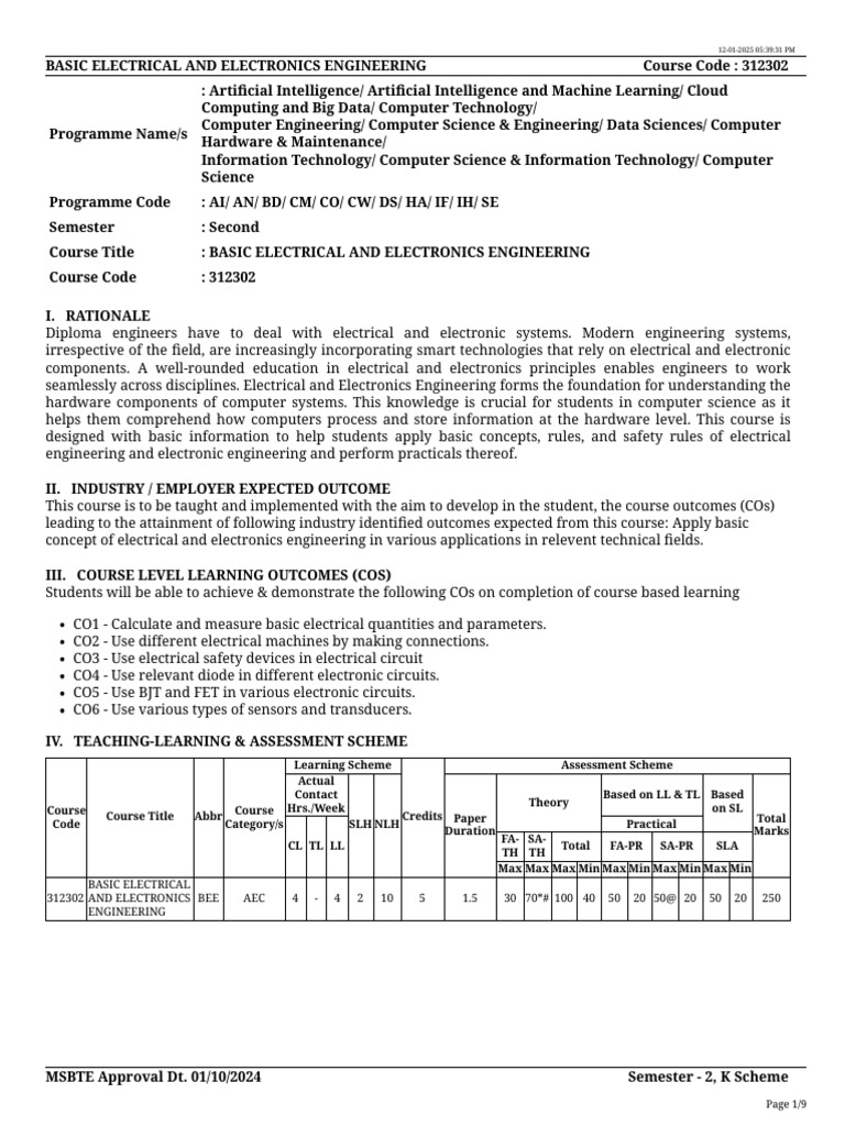 312302-Basic Electrical and Electronics Engineering | PDF | Alternating Current | Electric Motor