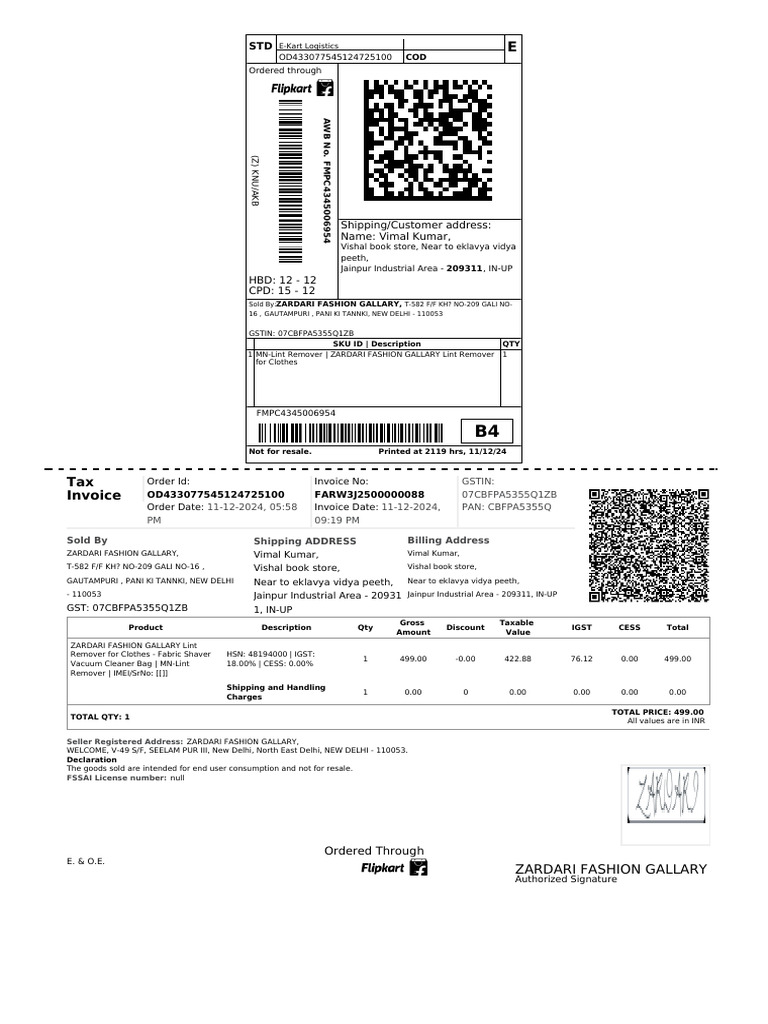 Flipkart Labels 11 Dec 2024 09 19 | PDF | Taxes | Government