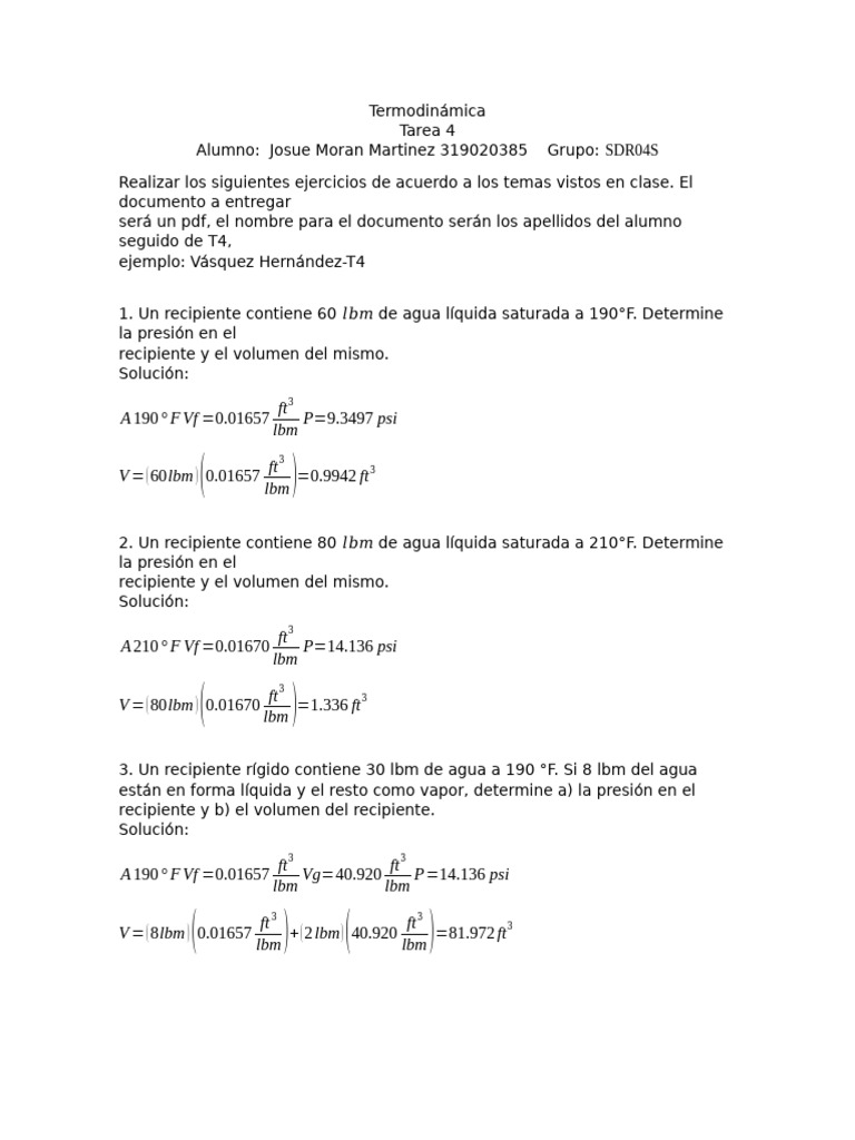 Tarea 4 Termo | PDF | Presión | Química Física