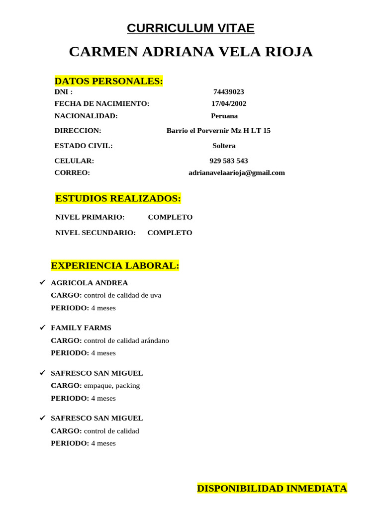 Currículum Vitae de Carmen Vela Rioja | PDF