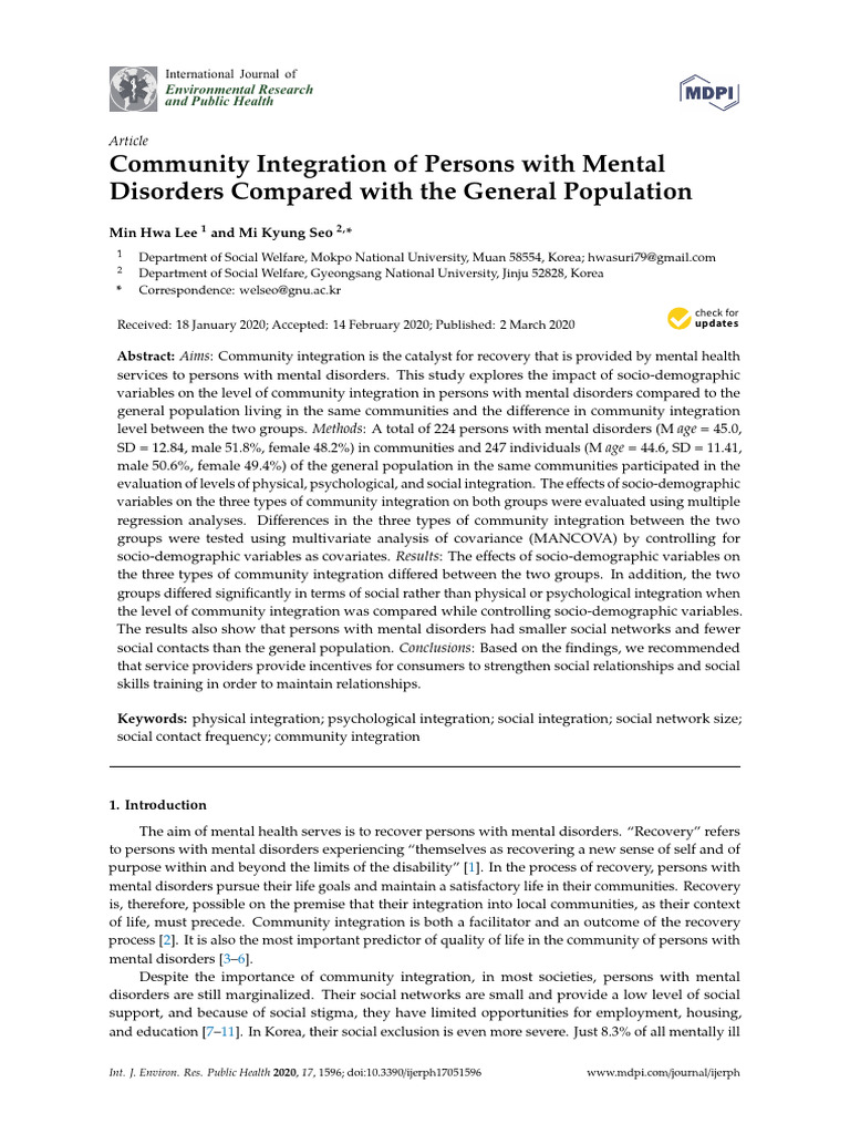 Community Integration of Persons With Mental Disor | PDF | Mental ...