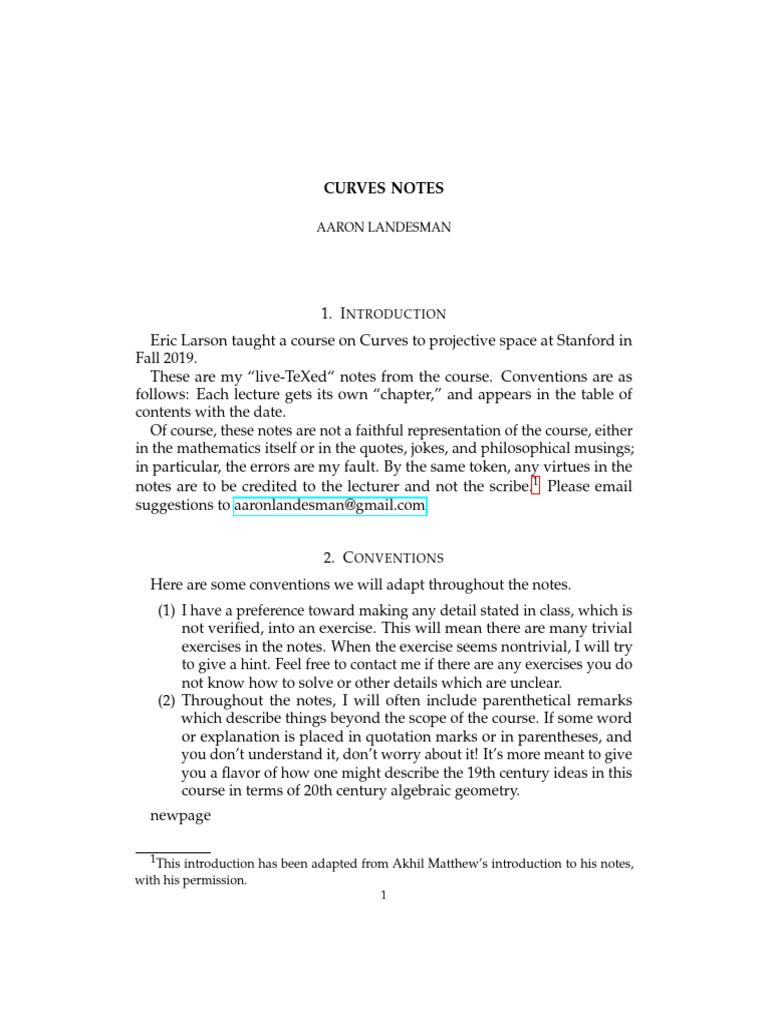 curves-notes | PDF | Mathematics | Geometry