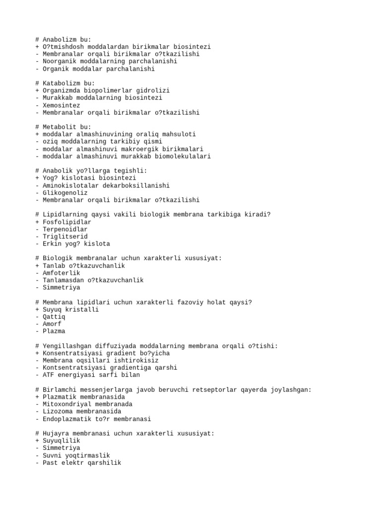 Biokimyo 2025 3 Sem Davolash Tib Prof Pediatriya Tib Bio 2 Kurs | PDF