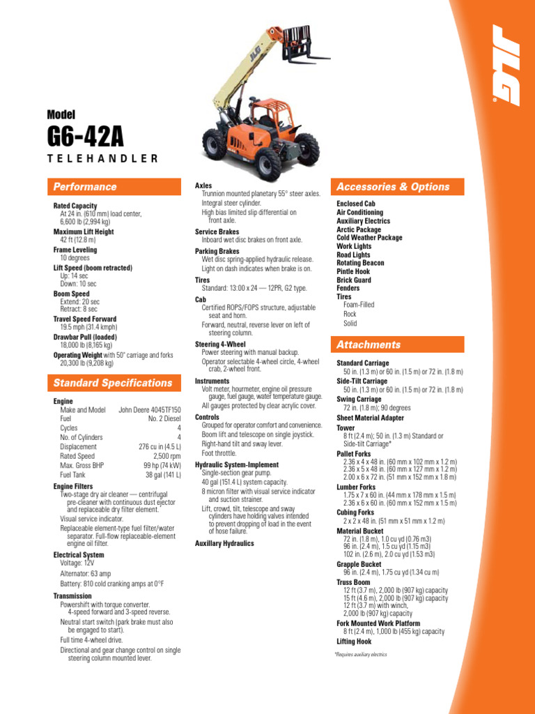 Telehandler 6000 Lbs G6-42A | PDF | Truck | Vehicles