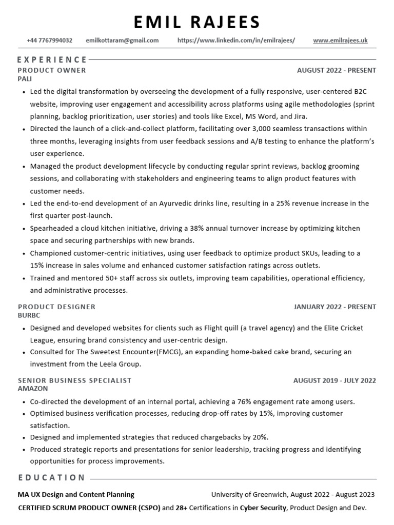 resume_emil_rajees | PDF | Scrum (Software Development) | Information Technology