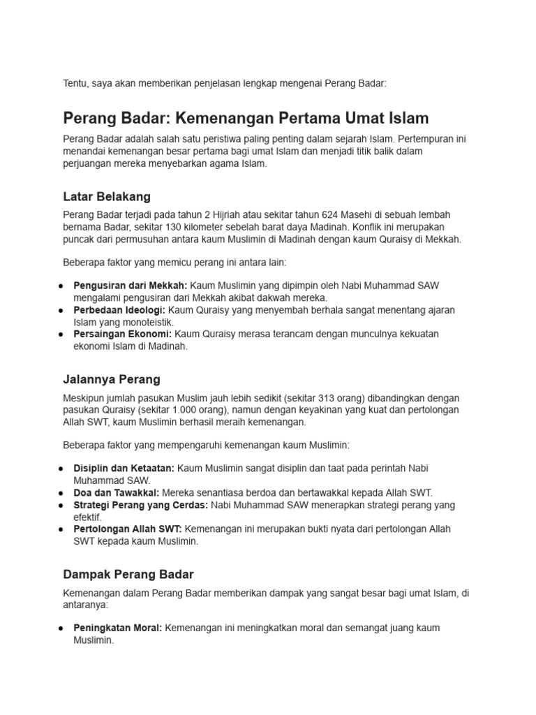Buatkan Penjelasan Lengkap Tentang Perang Badar | PDF