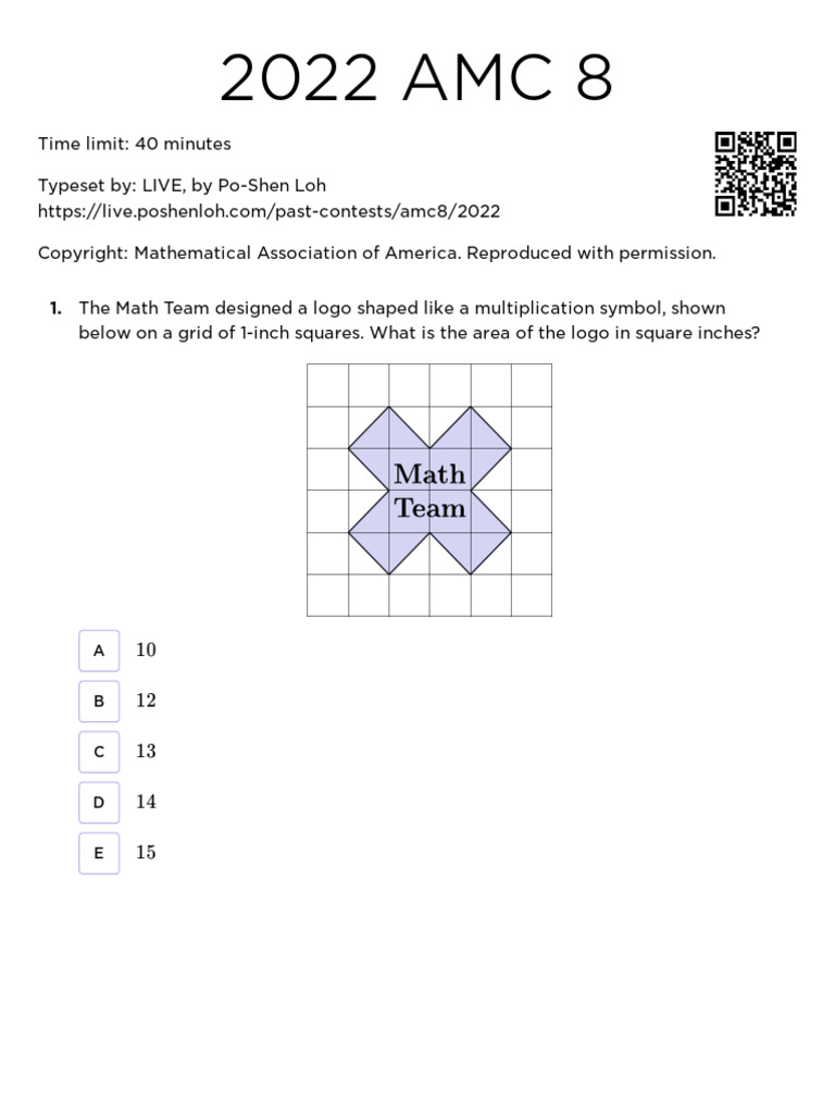 amc8-2022-exam | PDF | Multiplication | Mathematics