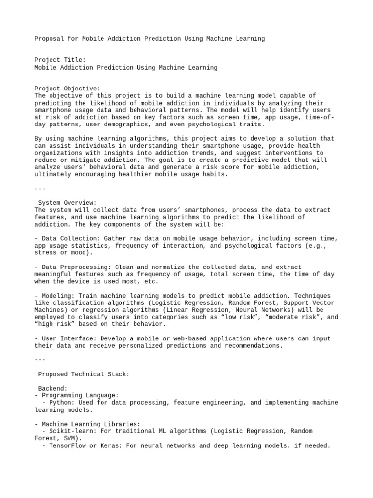 Proposal for Smatphone Addiction Prediction | PDF | Machine Learning | Support Vector Machine