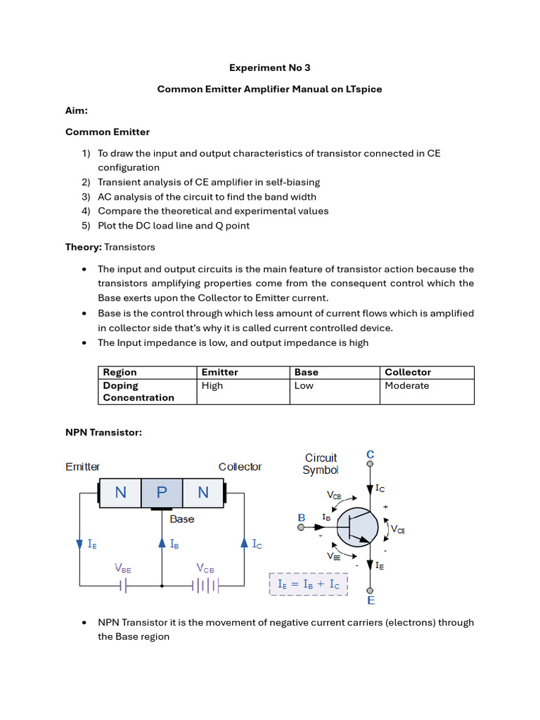 Common Emitter Amplifier Experiment | PDF | Bipolar Junction Transistor ...