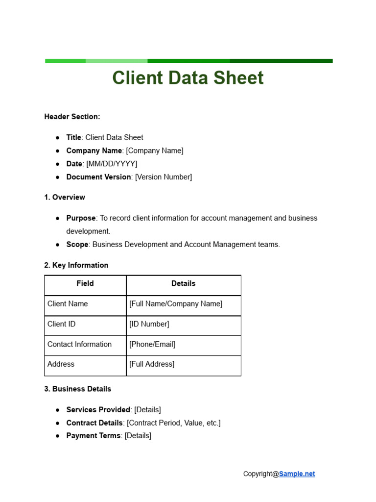 Client Data Sheet | PDF