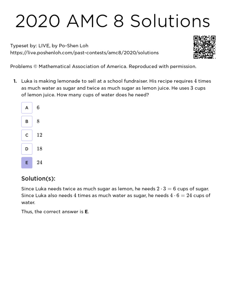 amc8-2020-solutions | PDF | Area | Mathematics