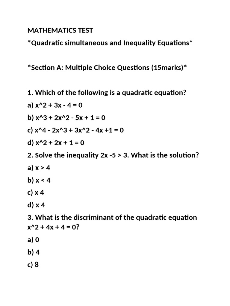 Mathematics Test | PDF