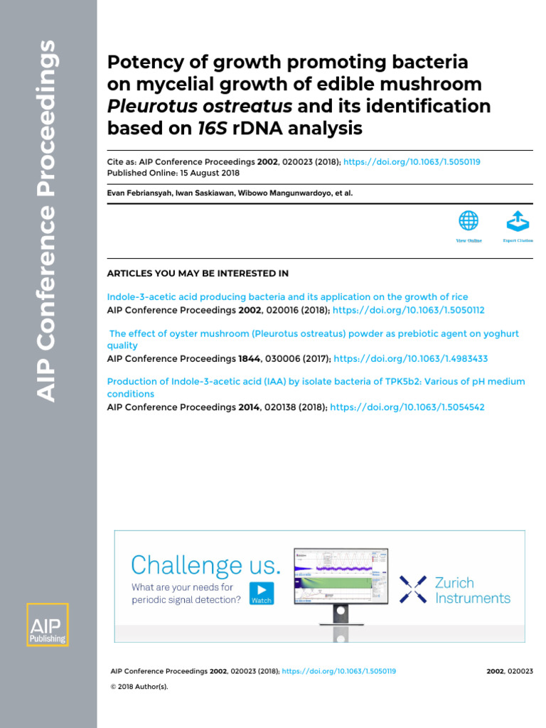 Potency of Growth Promoting Bacteria On Mycelial Growth of Edible ...